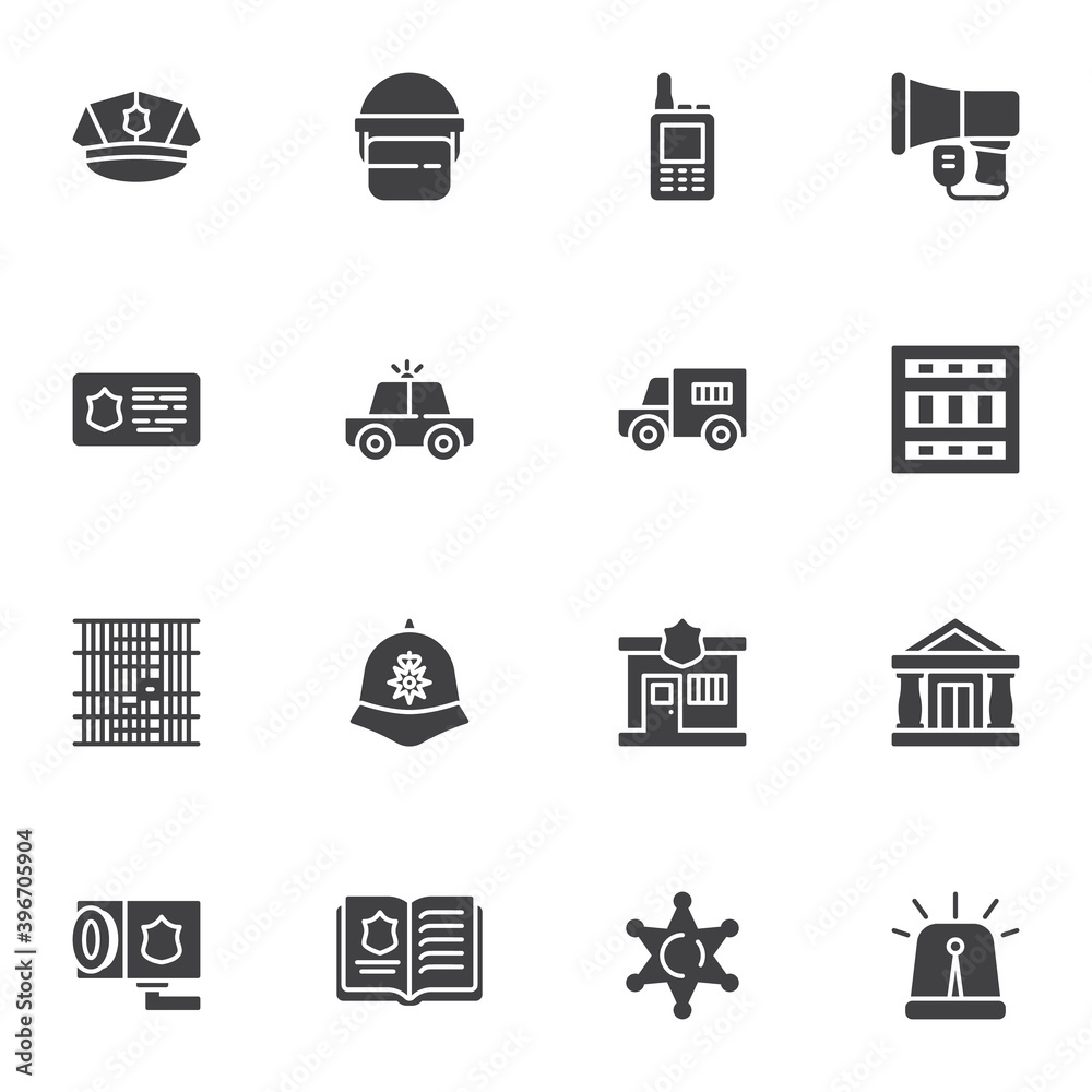 Police related vector icons set, modern solid symbol collection, filled ...