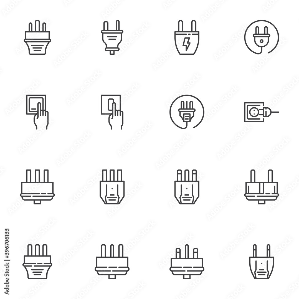 Electrical plug line icons set, outline vector symbol collection ...