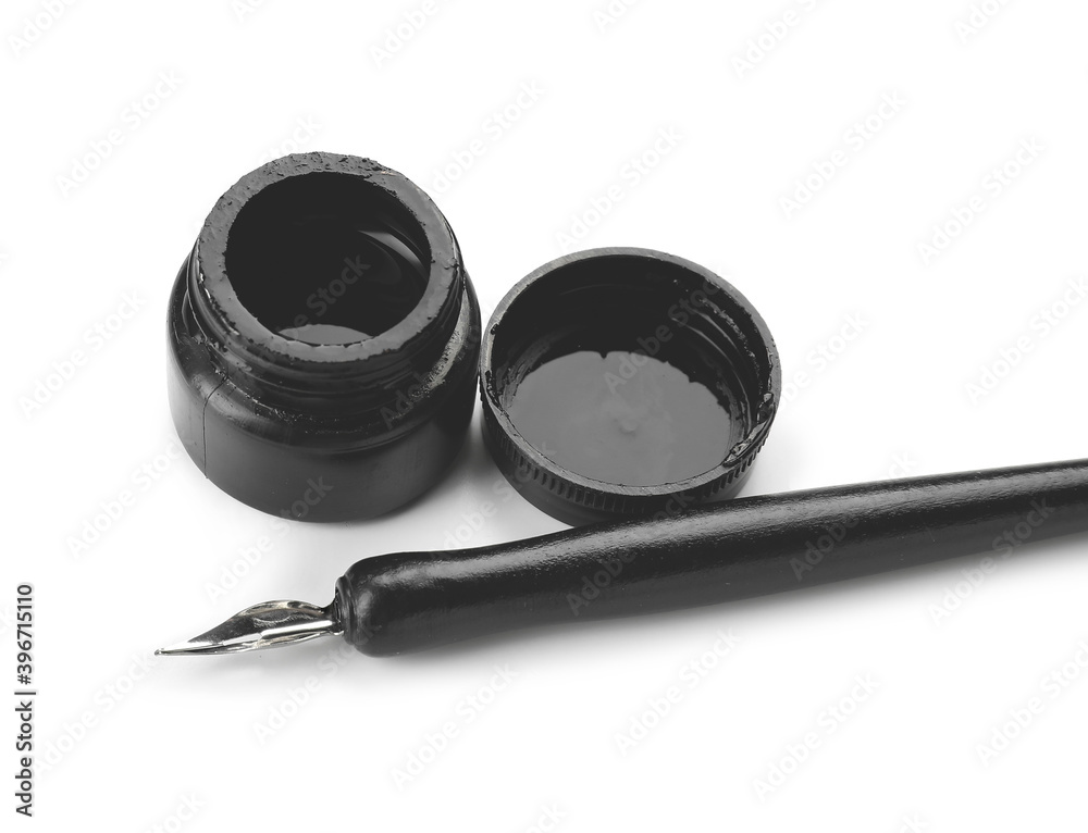Nib pen and ink on white background Stock Photo | Adobe Stock