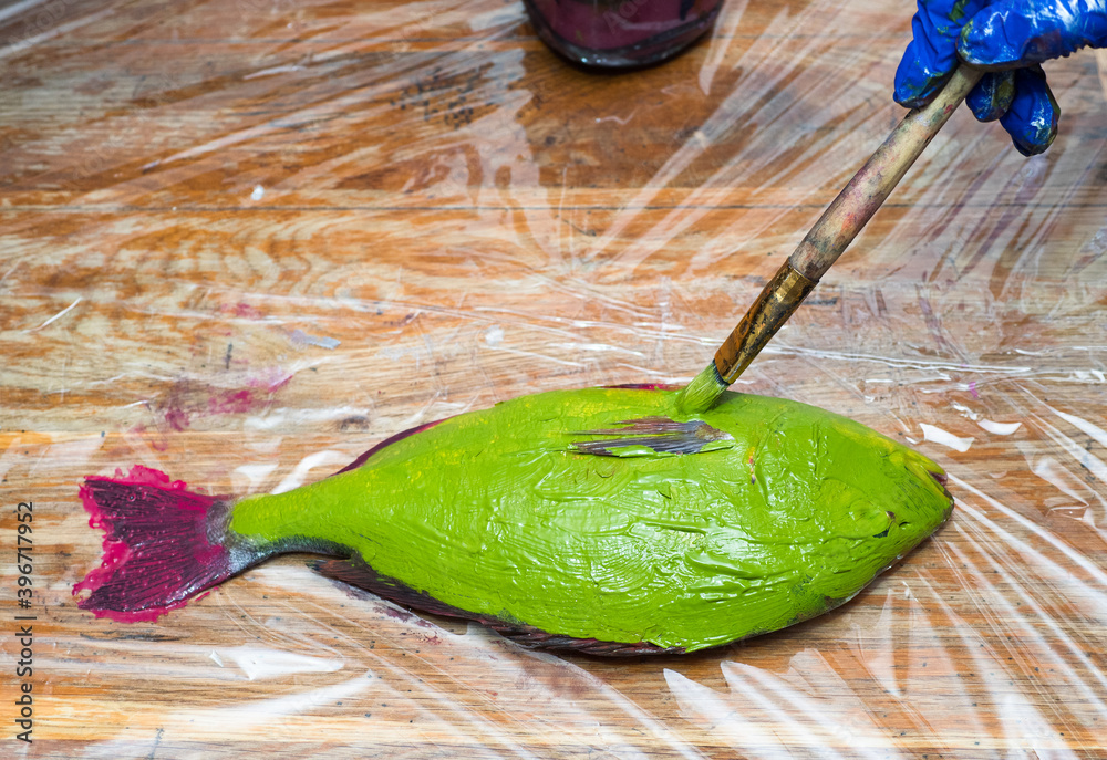 masterclass for Fish Drawing in Technique Monotype - gloved hand paints ...