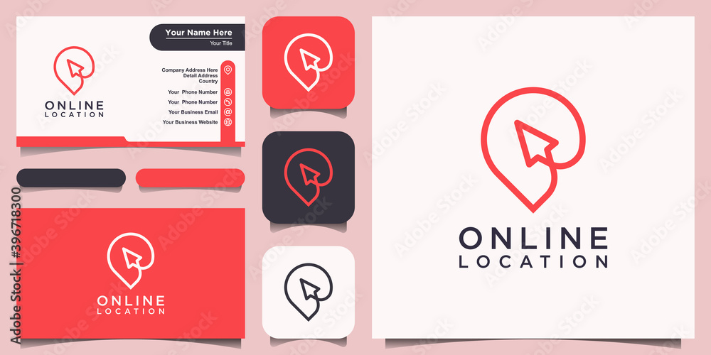 Online location Logo designs Template. cursor combined with pin maps ...