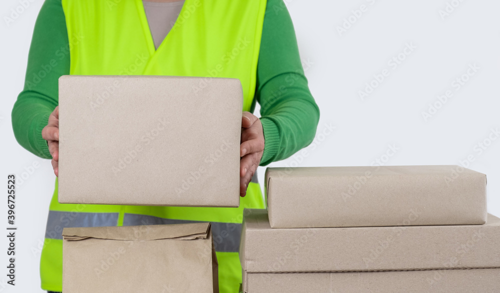 hand deliver worker delivery green vest gift box blank order form ...