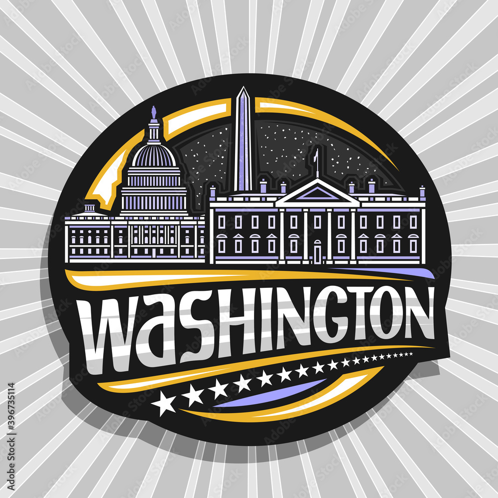 Vector logo for Washington, black decorative badge with illustration of ...