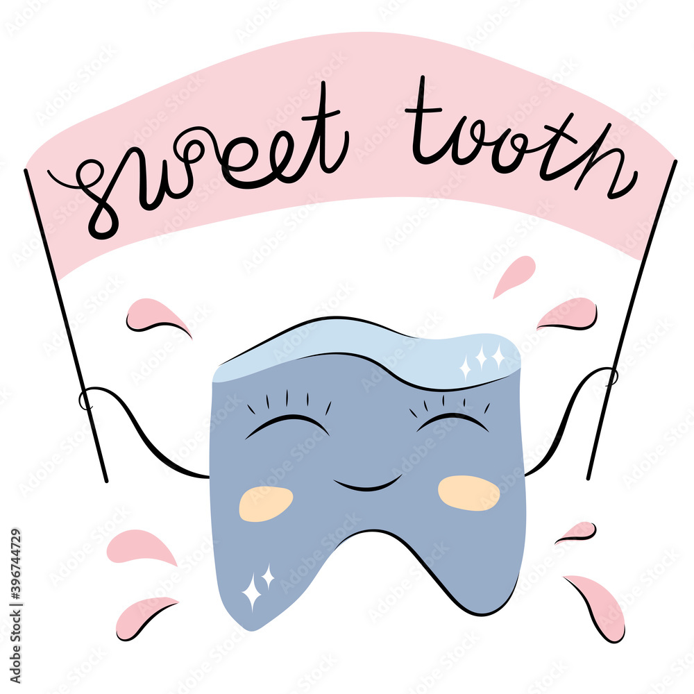 A Doodle-style tooth holds an inscription on the sweet tooth flag ...