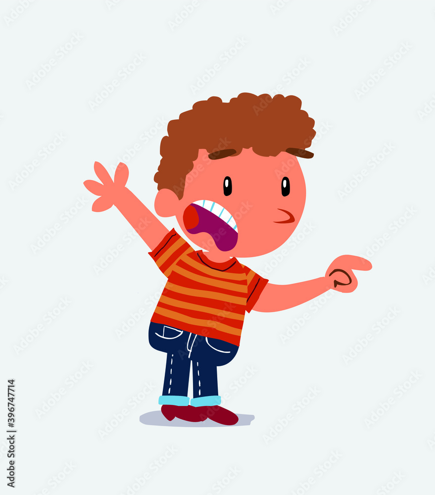 cartoon character of little boy on jeans pointing at something outraged ...