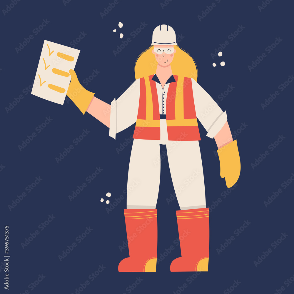 Vettoriale Stock Construction or factory female worker wearing hard hat ...