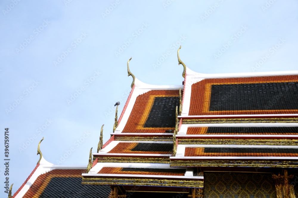 Thai art on roof Church at Thai temple, Roof style of thai temple with ...