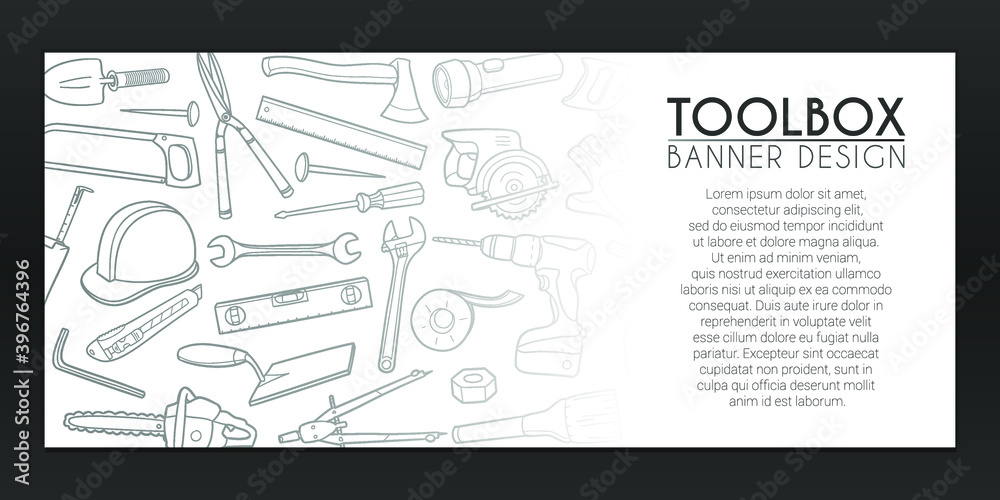 Toolbox Banner Doodles. Tools Background Hand drawn. Work illustration ...