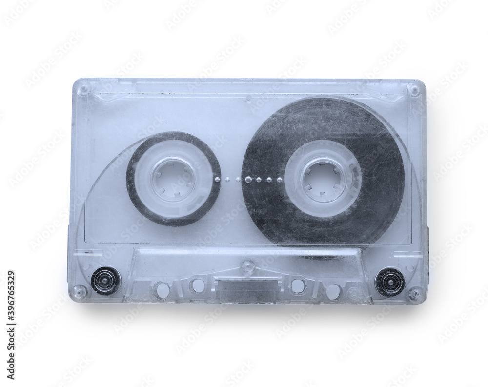 Cassette tape top view flat lay isolated on white background. Stock ...