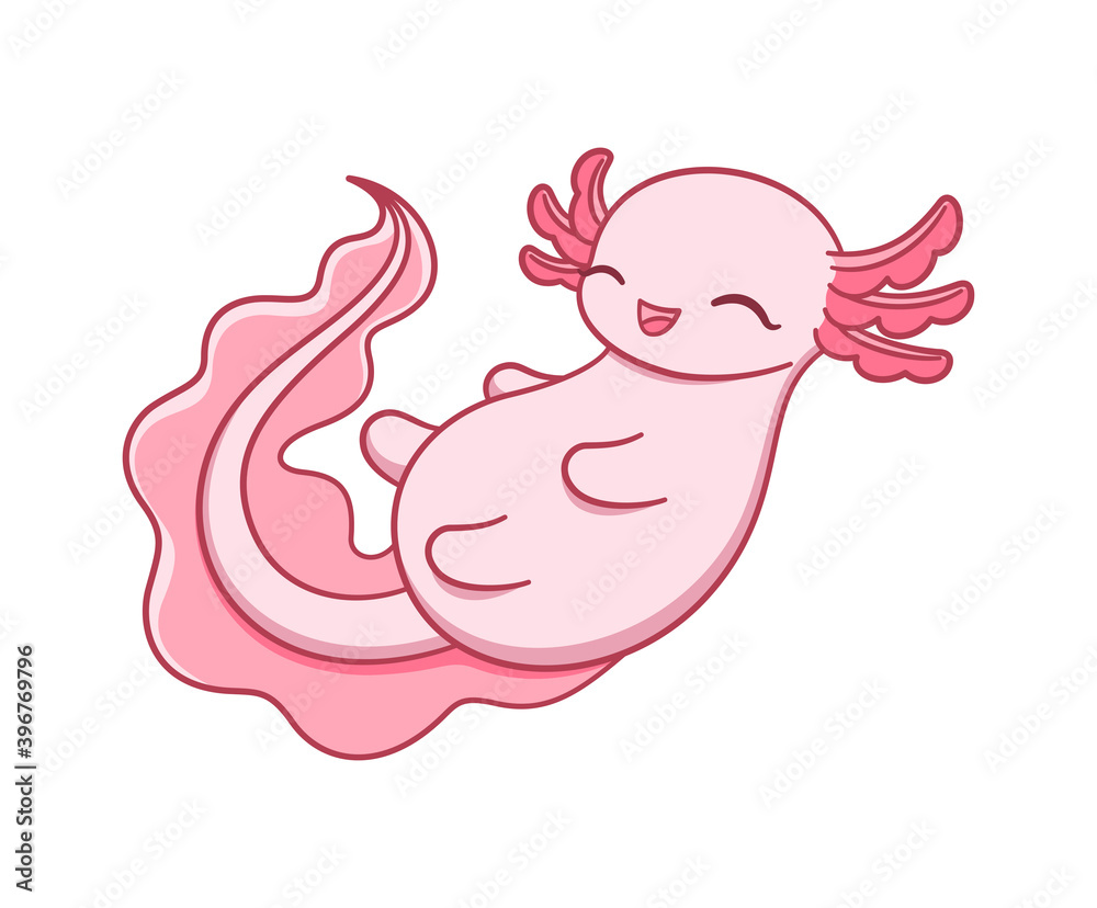 Happy axolotl cartoon vector illustration. Cute underwater aquatic ...
