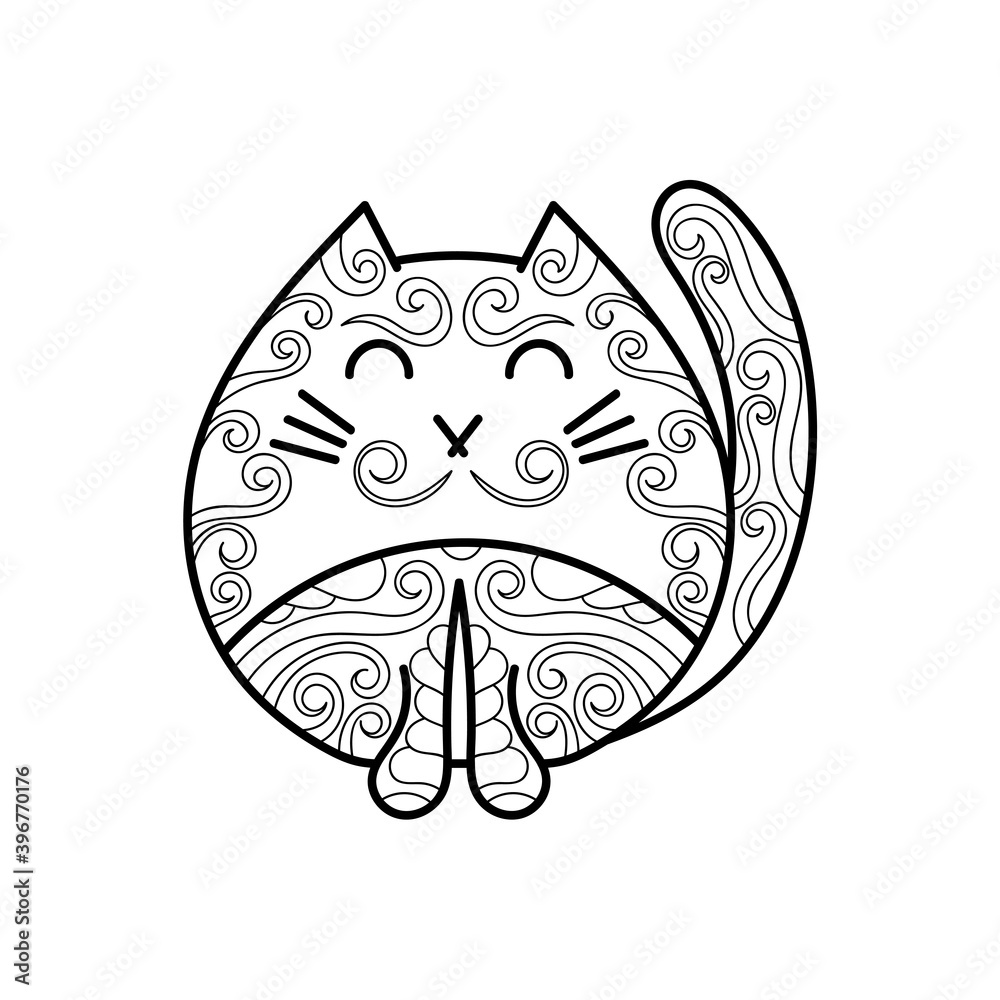 Cute cat coloring book page . Anti-stress for children . Funny pet ...