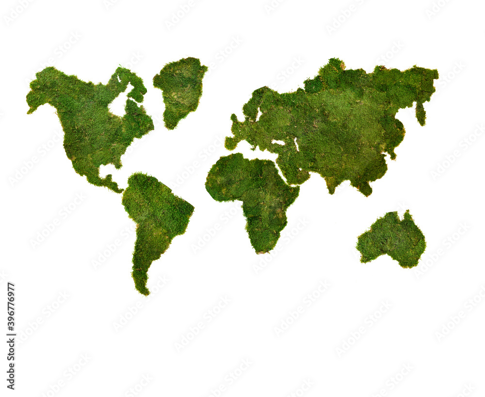 Green earth map with Icelandic moss isolated on a white background ...