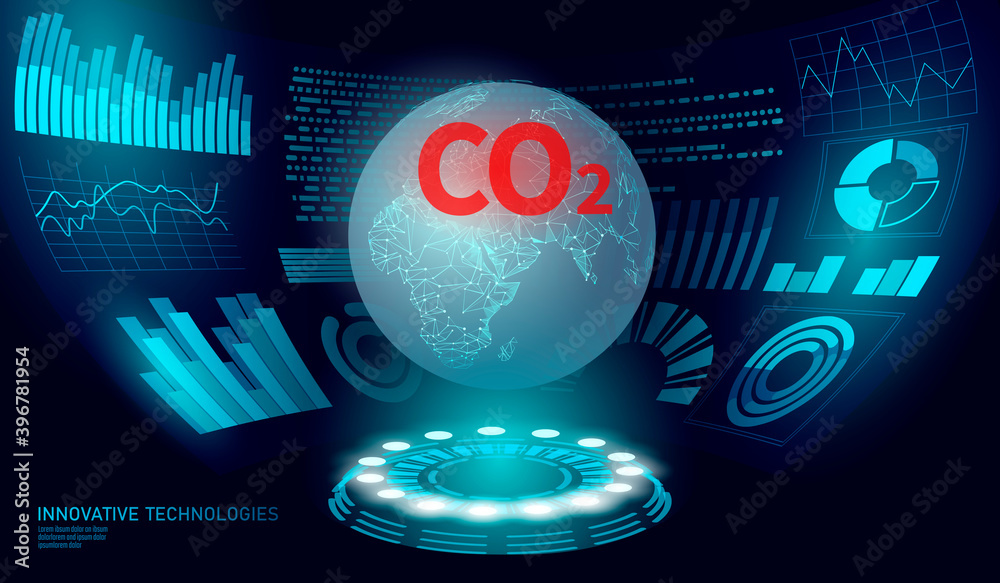 CO2 air pollution planet Earth. Growing graph of damage climatic ...