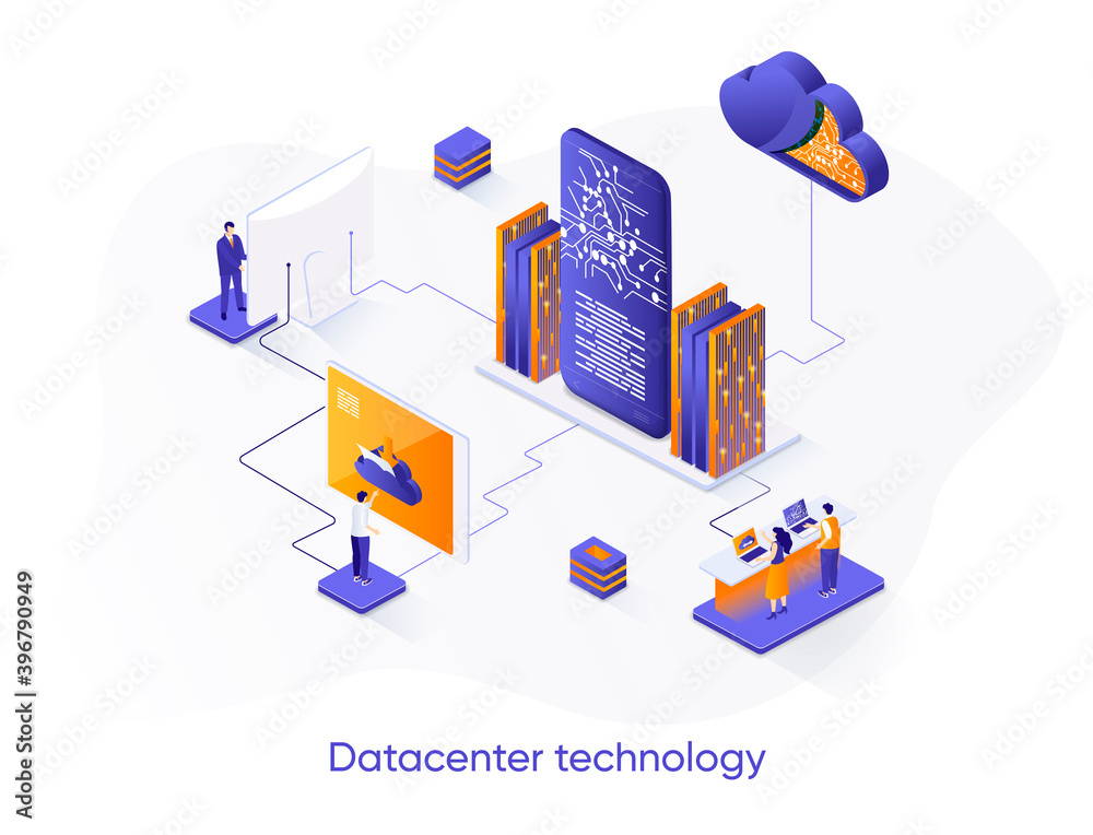 Datacenter Technology Isometric Web Banner Internet Hosting Platform Isometry Concept Data