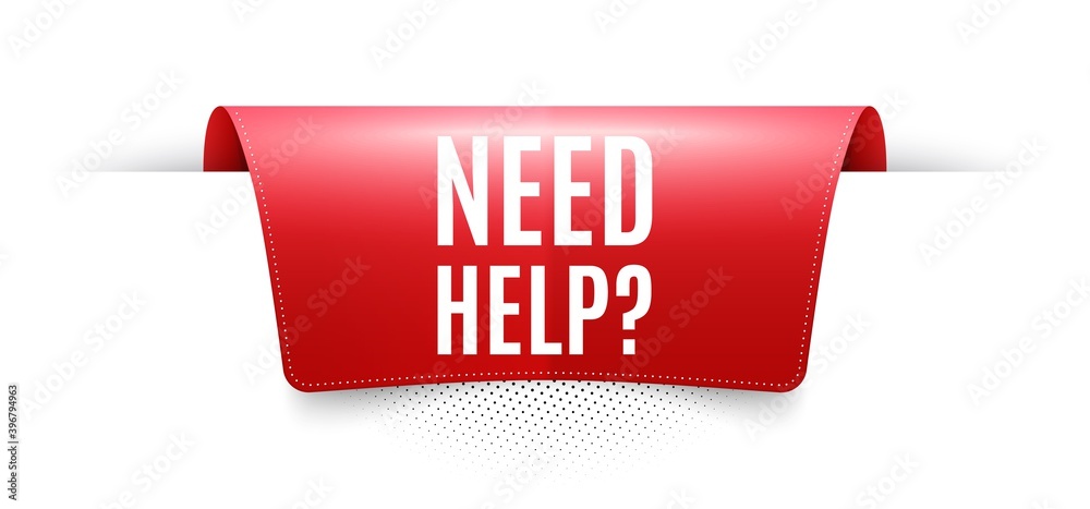 Need help symbol. Red ribbon label tag. Support service sign. Faq ...