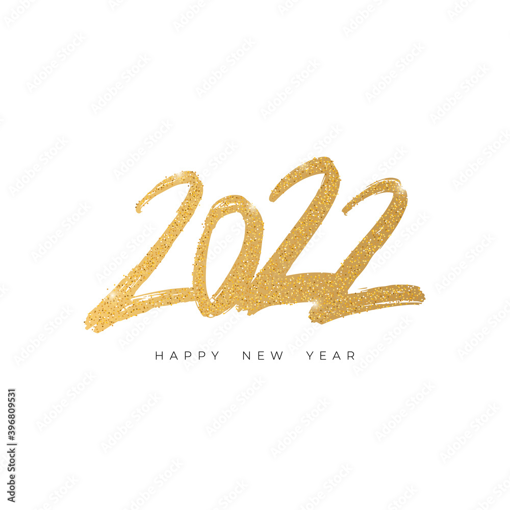 2022 Happy New Year. Vector golden text with gold glitter texture ...