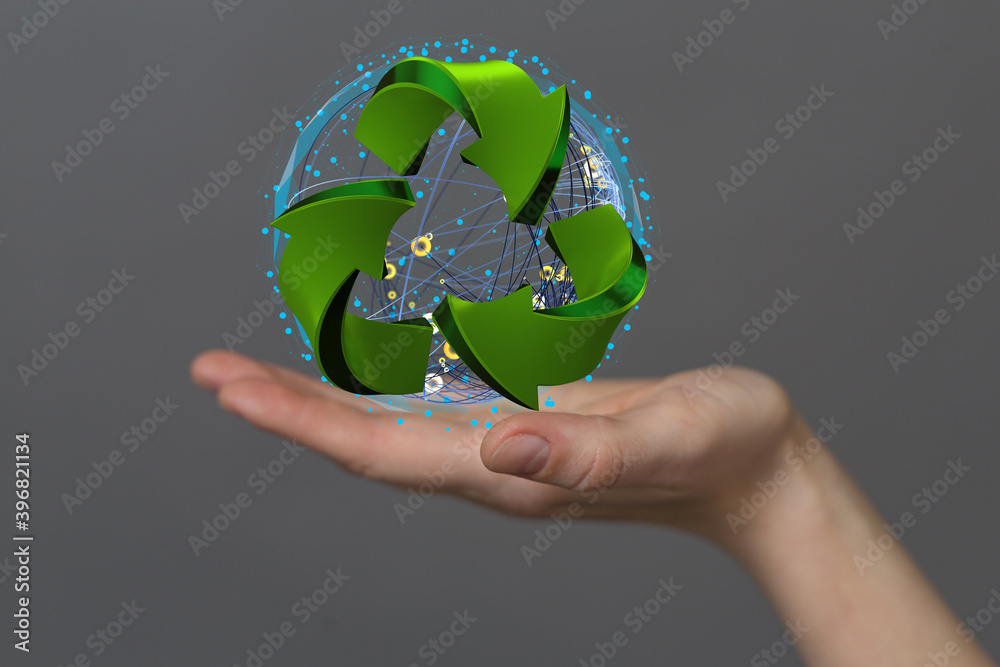 volumetric green recycling sign 3d digital Stock Photo | Adobe Stock
