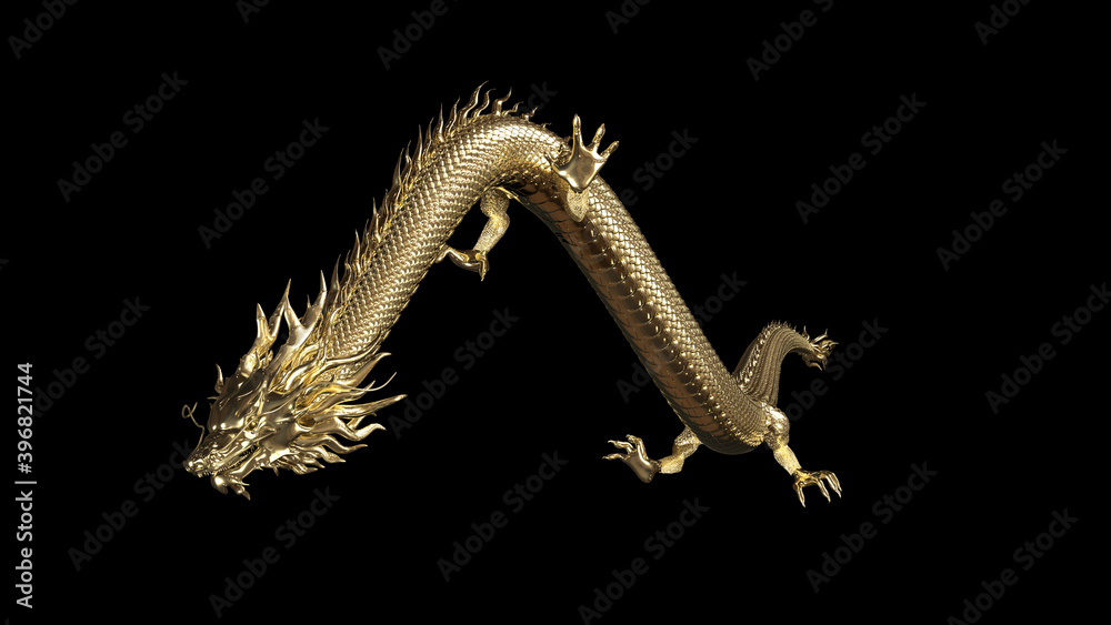 Full body gold dragon in bend body pose with 3d rendering include alpha ...