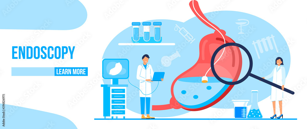 Endoscopy healthcare technology concept vector. Tiny doctors research ...