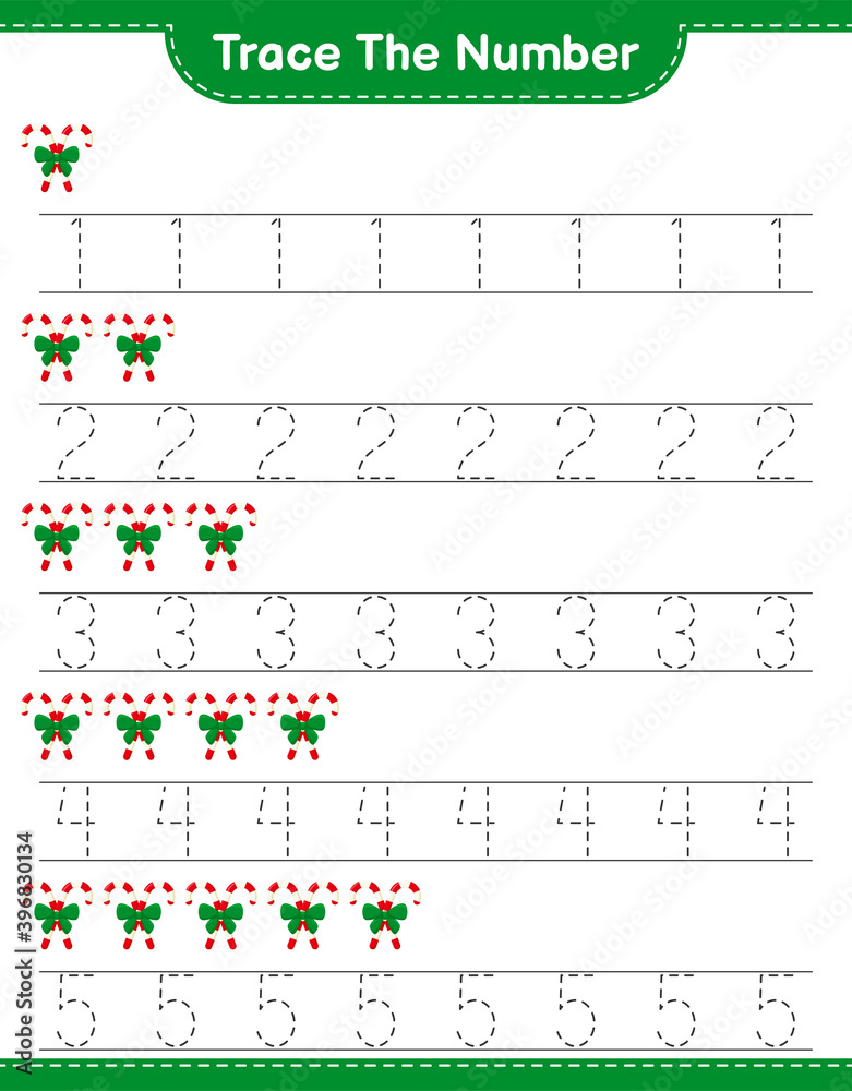 Trace the number. Tracing number with Candy Canes. Educational children ...