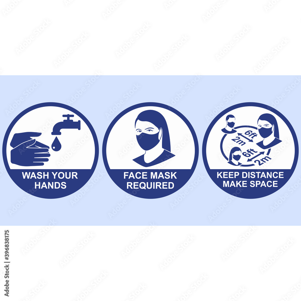 Coronavirus prevention infographic signs. WASH YOUR HANDS, FACE MASK ...