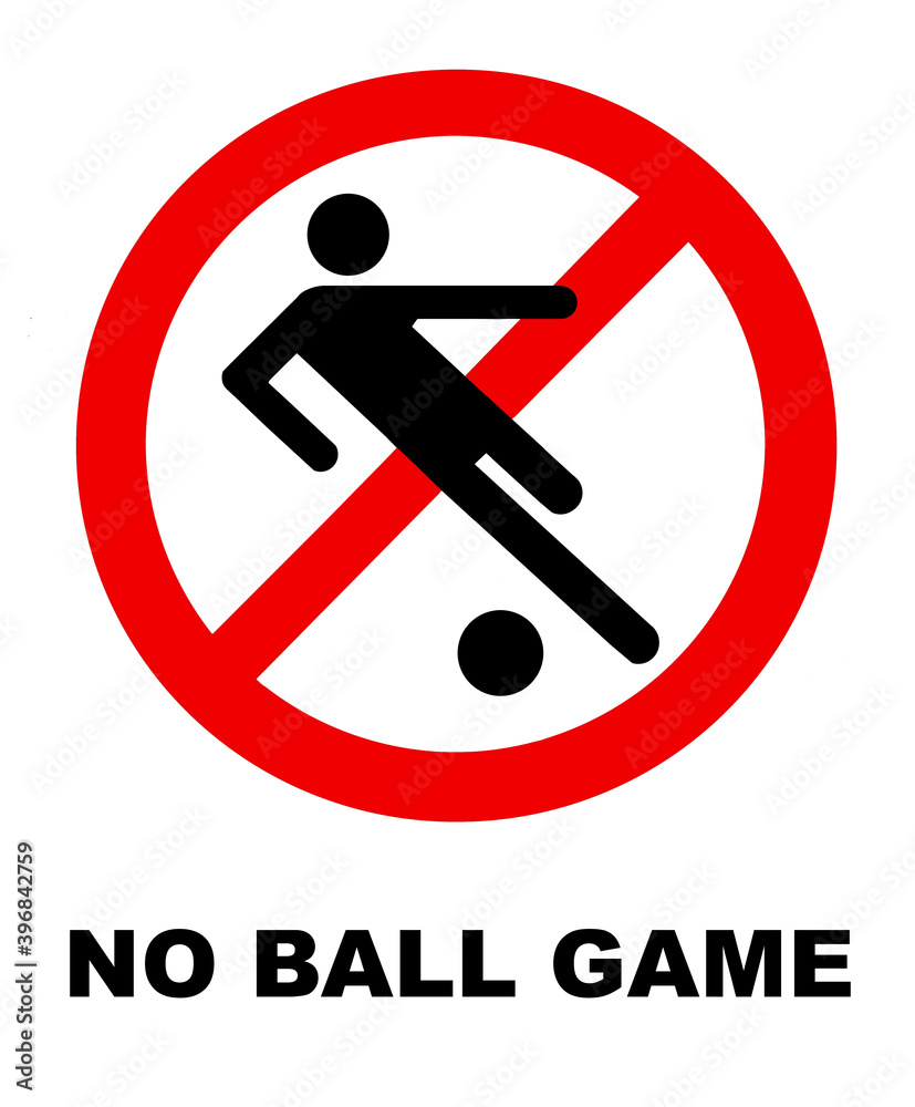 No ball game, prohibition sign with a silhouette of a soccer player ...