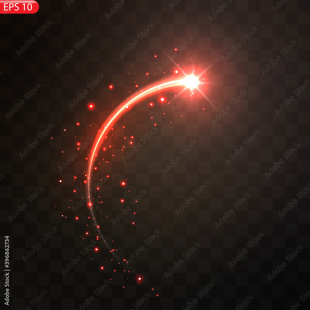 Vector illustration of realistic falling comet. Isolated transparent ...