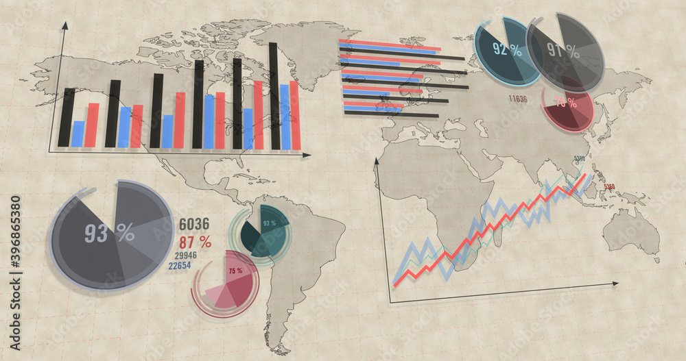 Economy chart, market statistic, global business and finance 3d ...