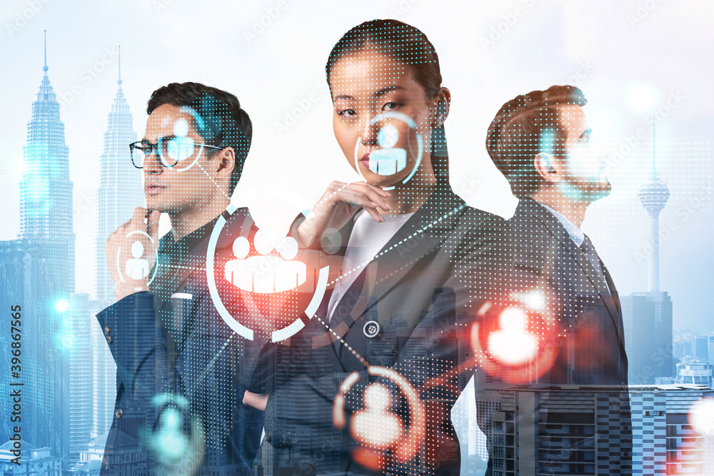 Group of SMM specialists working on social media marketing strategy to ...