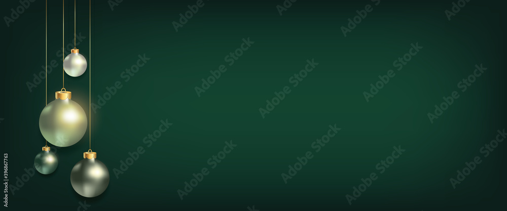 Merry Christmas and Happy Holiday template with green ornaments ...