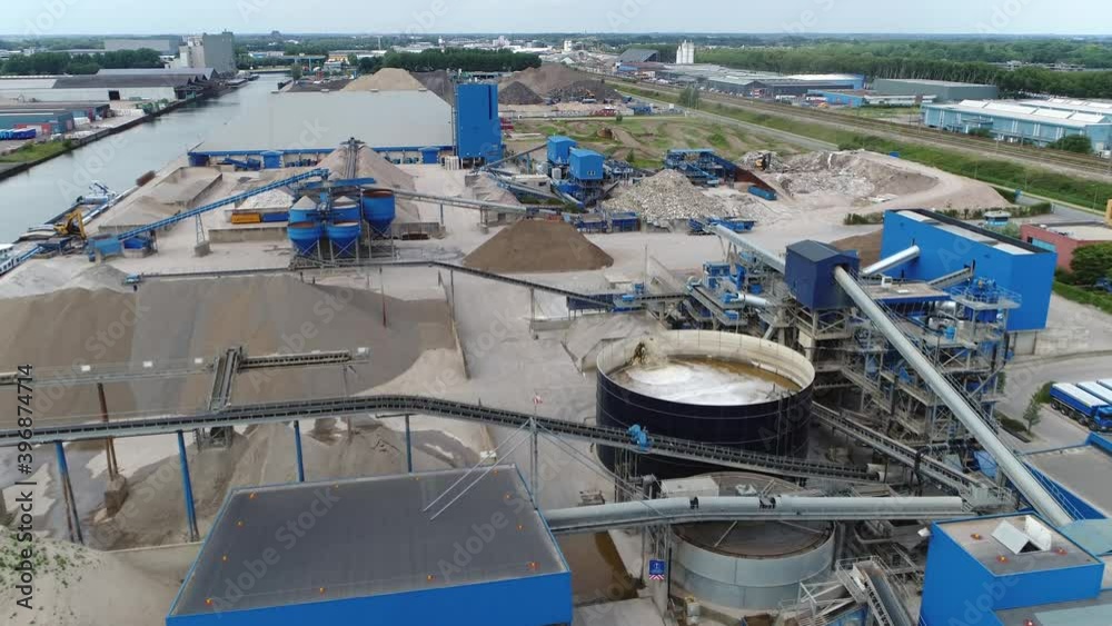 Aerial view of concrete plant also known as concrete-batching factory ...