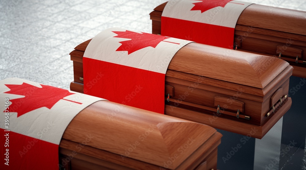 State funeral in Canada. Coffins in national pavilion. Stock Photo ...
