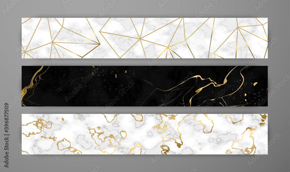 Black white marble web banner gold luxury set Stock Vector | Adobe Stock