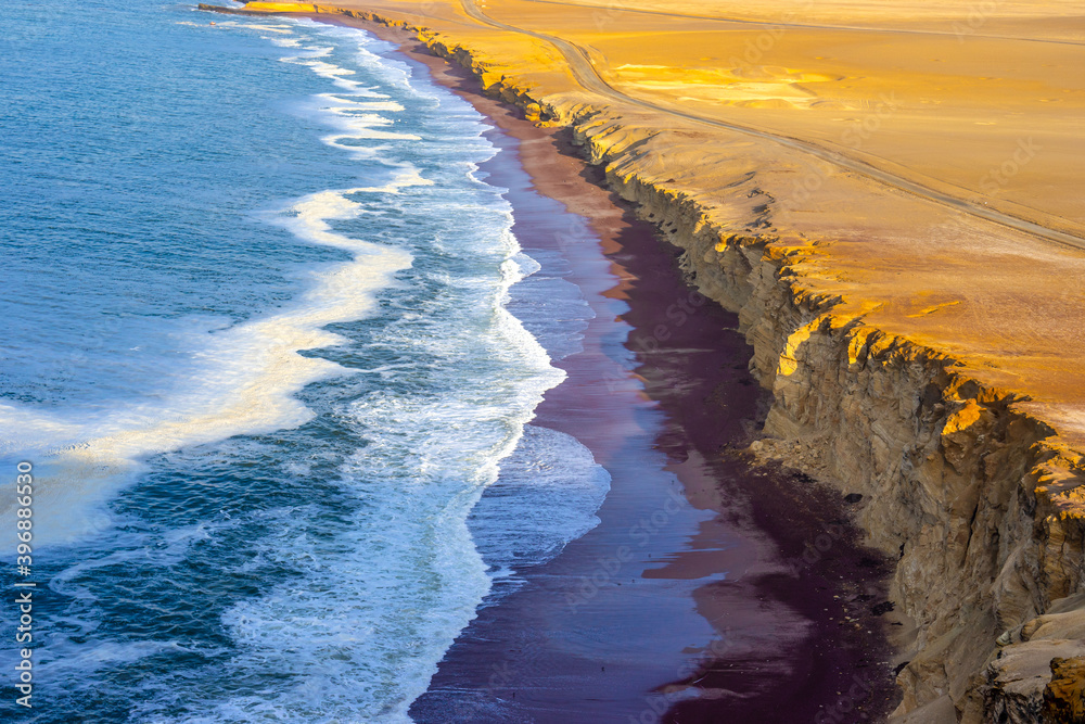 Peru, Paracas, at the Natural Reserve of Paracas. The famous red sand ...
