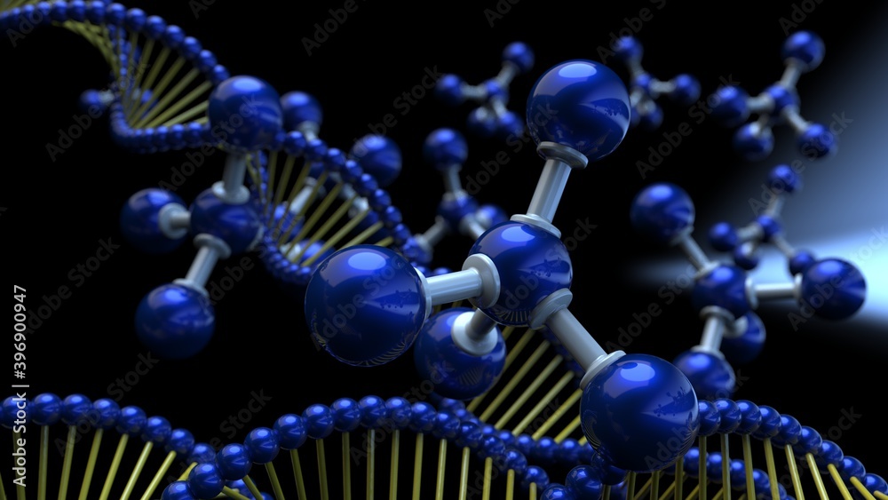 Blue Molecular structure DNA Model Structure under White Background ...