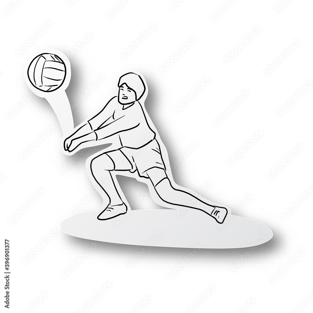 Vector illustration black line hand drawn of volleyball player on cut ...