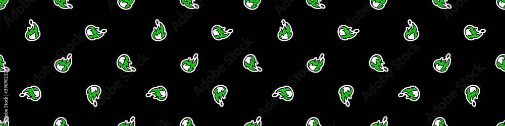 Punk rock flame vector seamless border. Simple alternative banner. Kids ...