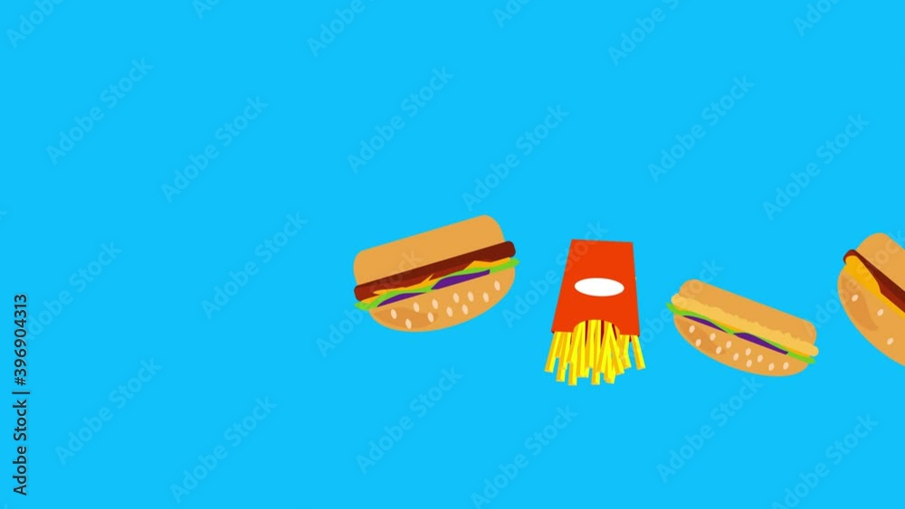 Fast food burger and potato animation on blue screen chroma key Stock ...