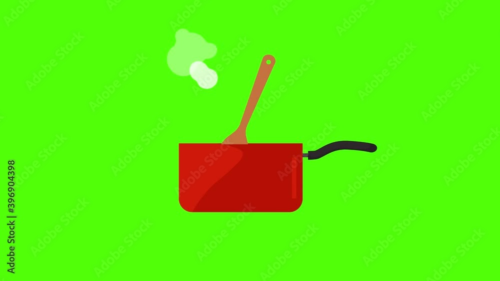 Saucepan animation on green screen chroma key, flat design element ...