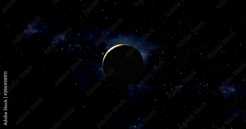 Jupiter planet on space with colorful starry night. front view of ...