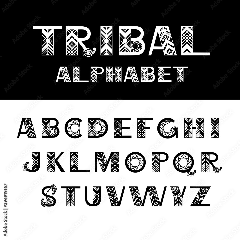 Tribal Alphabet. Capital letters in geometric ethnic style . Vector ...