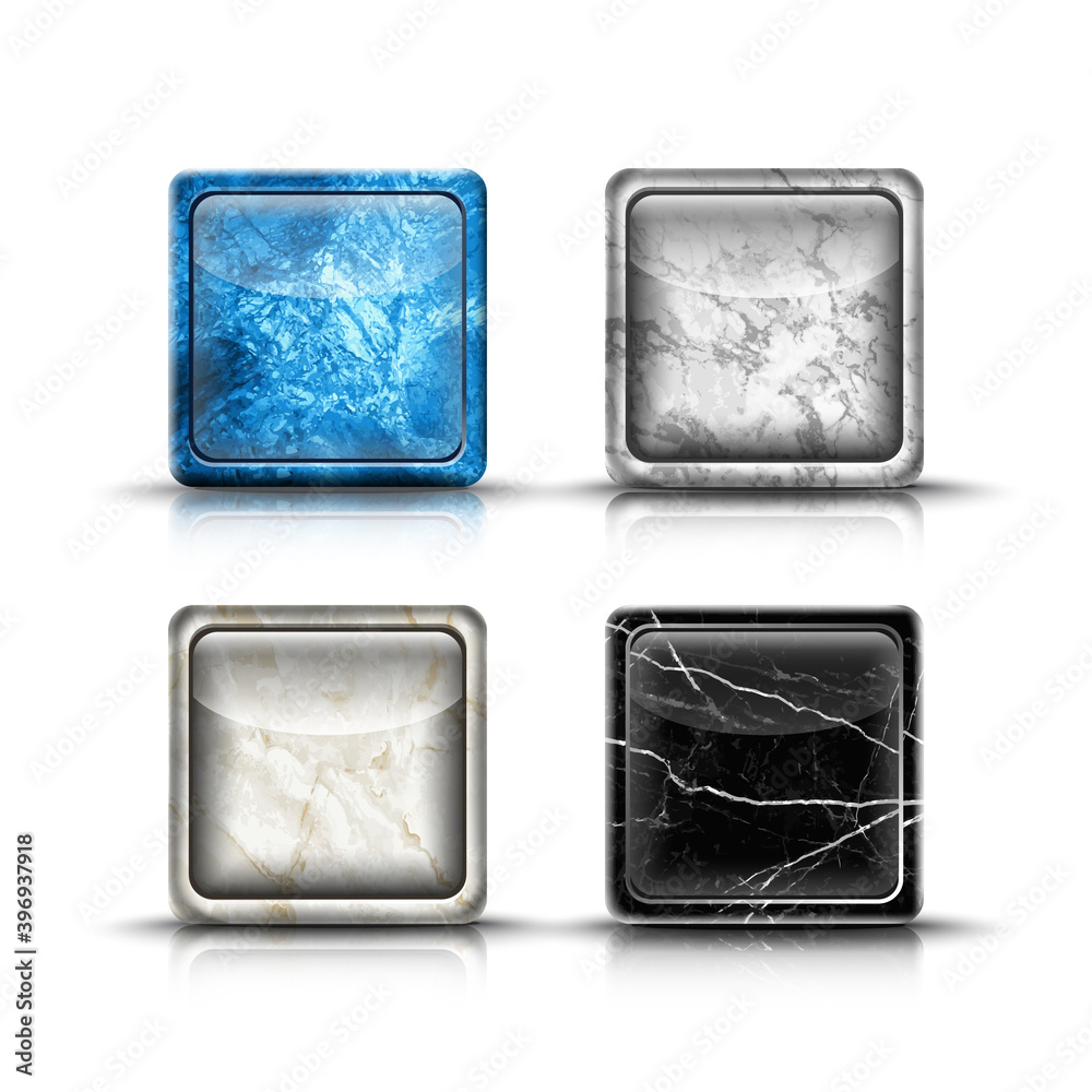 Vector realistic set of app buttons. Icons with frame in marble and ...