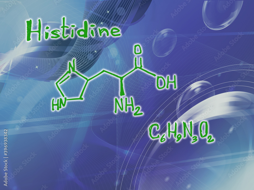 Chemical molecular formula of the amino acid histidine E . Infographics ...