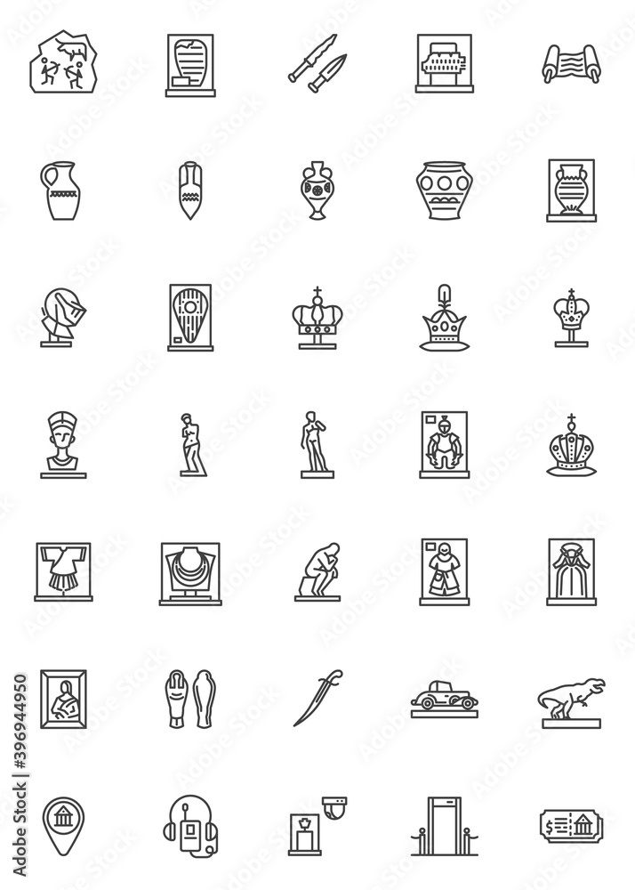 Museum exhibits line icons set. linear style symbols collection ...