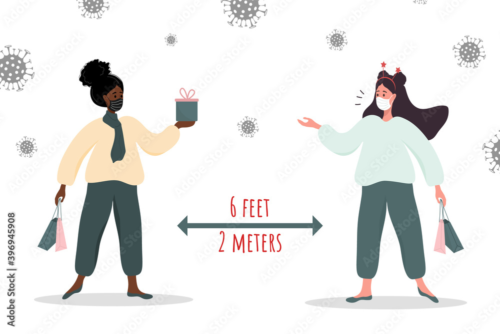 Keep social distancing for Christmas. Women wearing a protective face ...