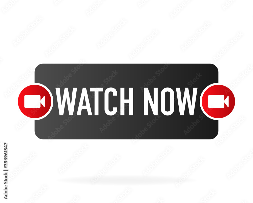 Watch now banner in flat style on white background. Play video. Web ...