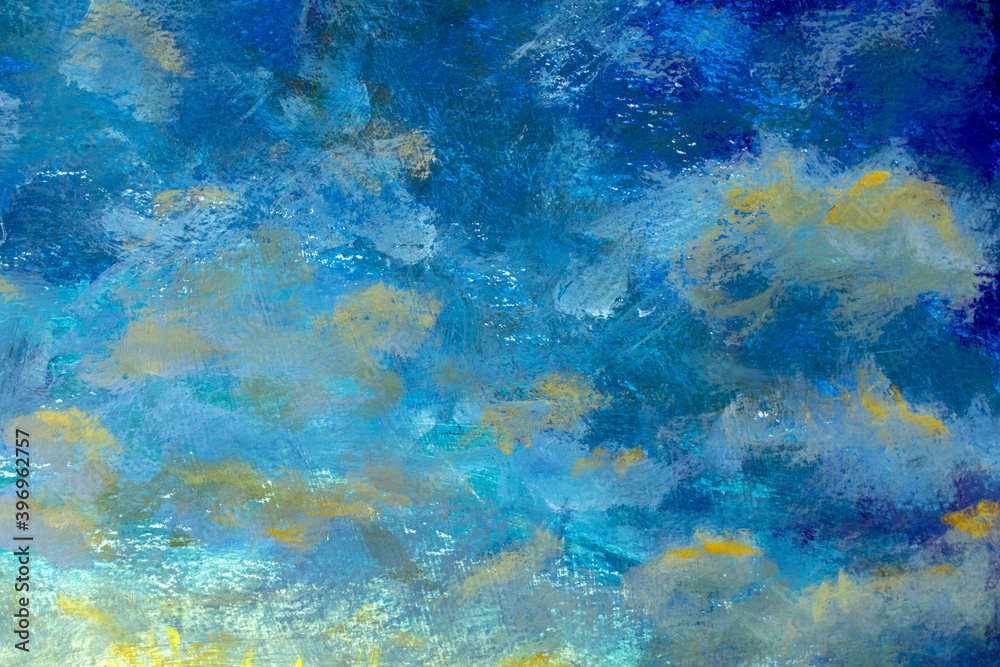 Bright blue sky and clouds background abstract oil painting blue space ...