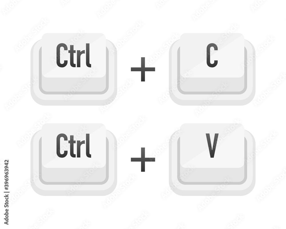 Vetor de Ctrl plus C and Ctrl plus V white 3D button on white ...