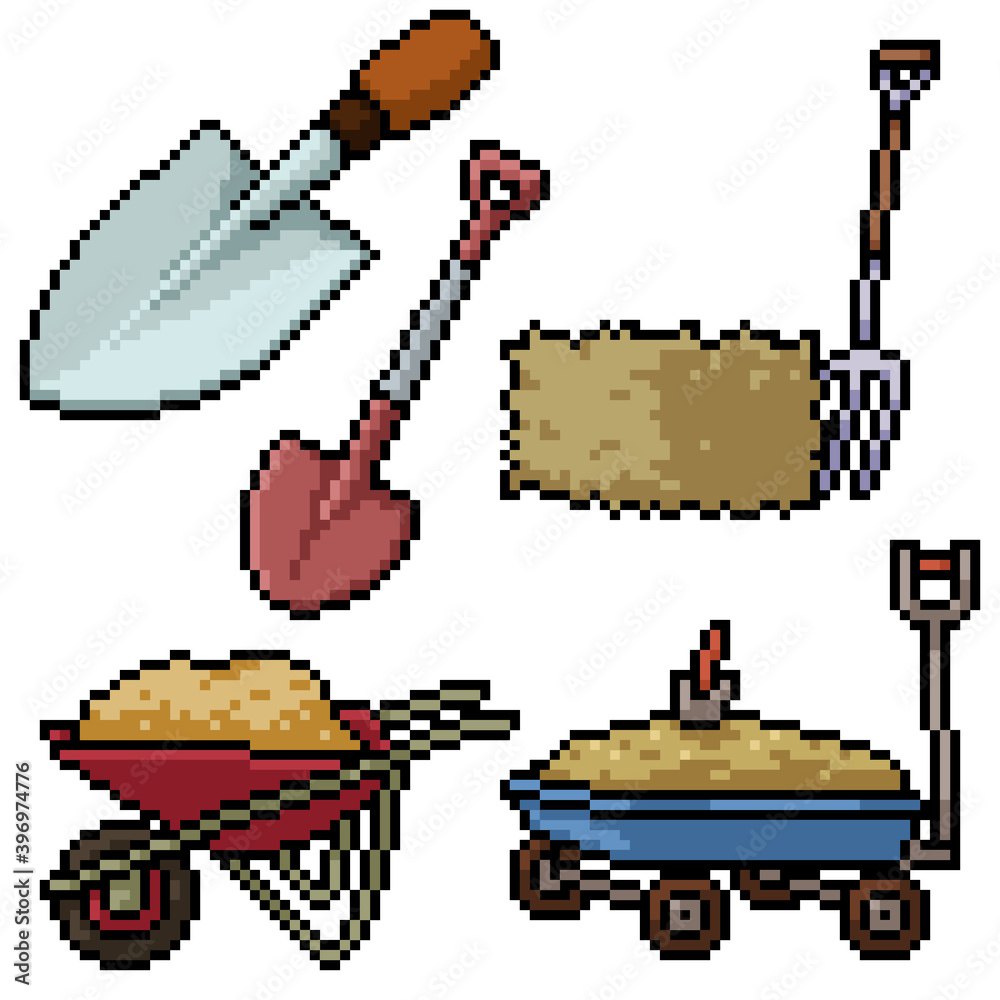 pixel art set isolated farm tool Stock Vector | Adobe Stock