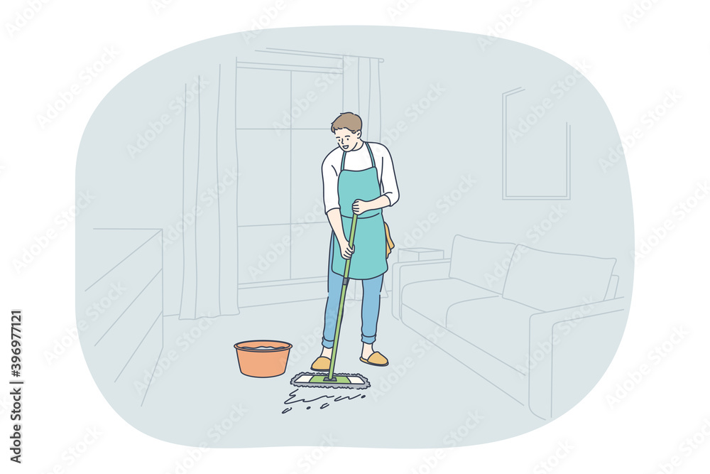 Housework, home assistant, occupation concept. Young man professional ...